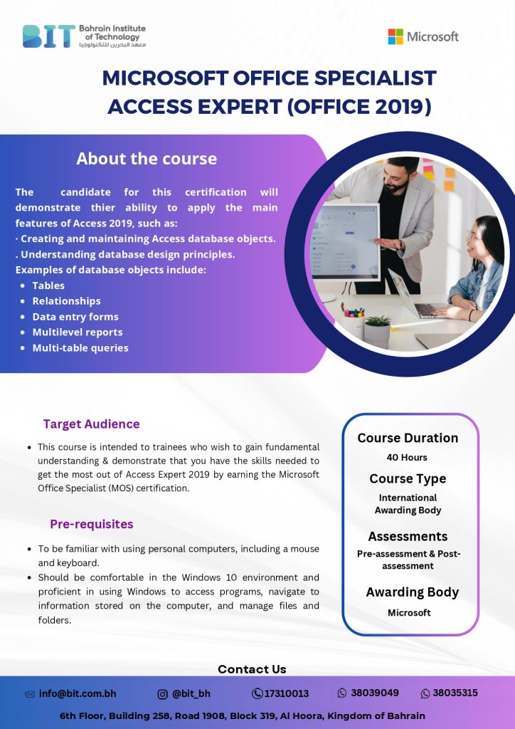 Microsoft Office Specialist Access Expert (Office 2019) – BIT Bahrain ...
